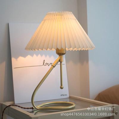 美式复古百褶床头台灯怀旧日式温馨网红中古创意墙两用壁灯