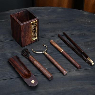 高档10015黄铜茶道君子套装大全黑木檀配实木功夫六茶具件茶夹茶