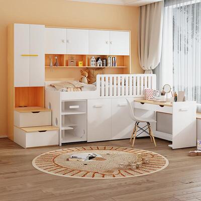 儿童高床衣柜床床男孩床女孩床带衣柜半书桌一储76812物体可抽拉