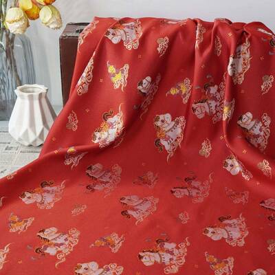 新中式HY5742-2仿宋锦金丝花提面料风袍马甲童装色织布国旗料