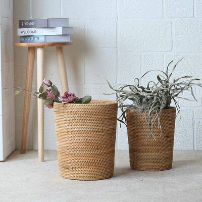 越南桶藤编IAL收废纳筒垃圾收筐圆筒纳桌面收纳纸桶手作编织