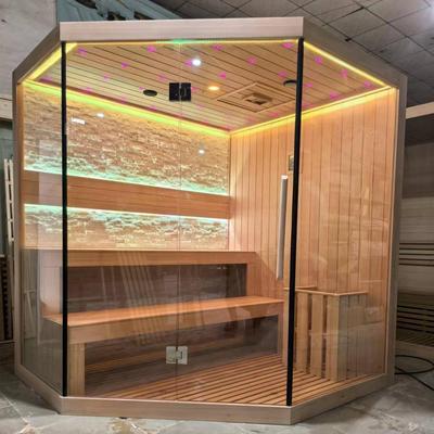 家用会所别墅加拿大铁杉木传统桑拿房 汗蒸房干蒸房带文化石Sauna