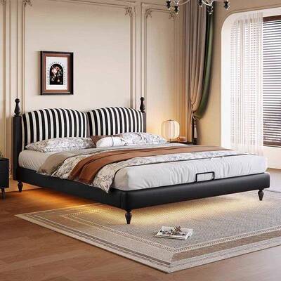 雪尼尔式黑白美中古风15米布床主卧现代简约家用1.8.米床WHD实艺