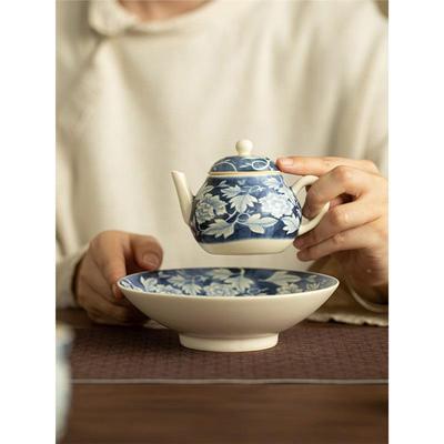 日式苏打釉牡丹TY-24926花壶承茶家泡用复古青茶壶托盘承茶托花养