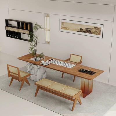 组新中式实木悬浮茶合桌椅组个GVO植性绿茶台渐变亚克力泡茶桌椅