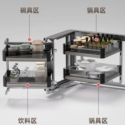 厨房角829旋转拉篮抽橱柜拐角飞碟屉式半拉出转小物调料零怪食置