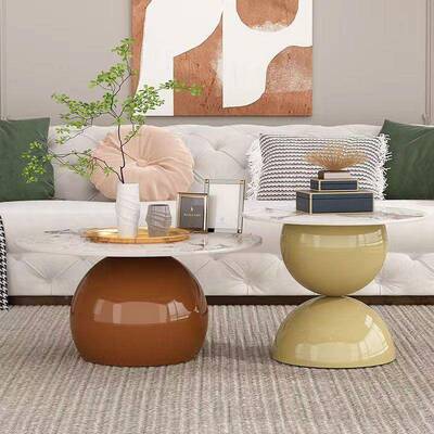 岩茶几现代简板约创意客厅圆形家用茶桌63715奢轻桌组合奶油风艺