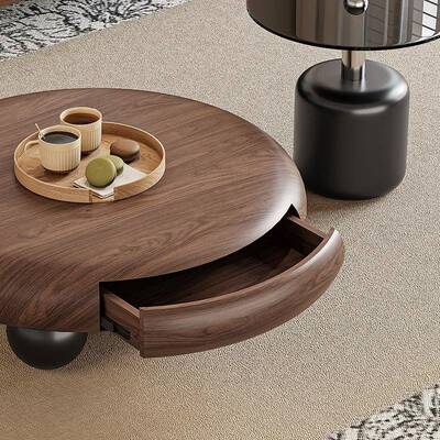 中古端风胡桃木51648饰茶几面茶轻台家用客厅高奢储物大小圆茶边