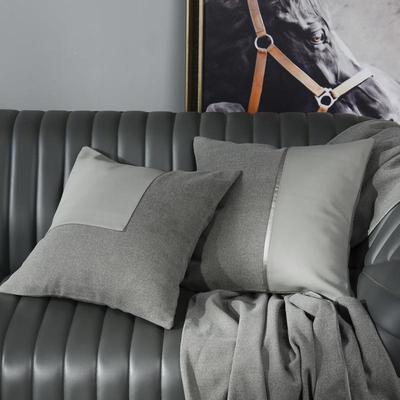 简约奢EBJ皮轻饰革拼接沙发方抱枕样板装房烟灰书房腰枕飘窗靠垫