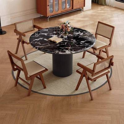 法MSMJ:699古风式圆桌带转盘中古人风白蜡木纹实木圆形餐复桌8家