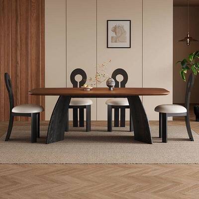 法VMN中古风木餐家桌椅用式小户型长方形岩板餐桌现代实简约复古