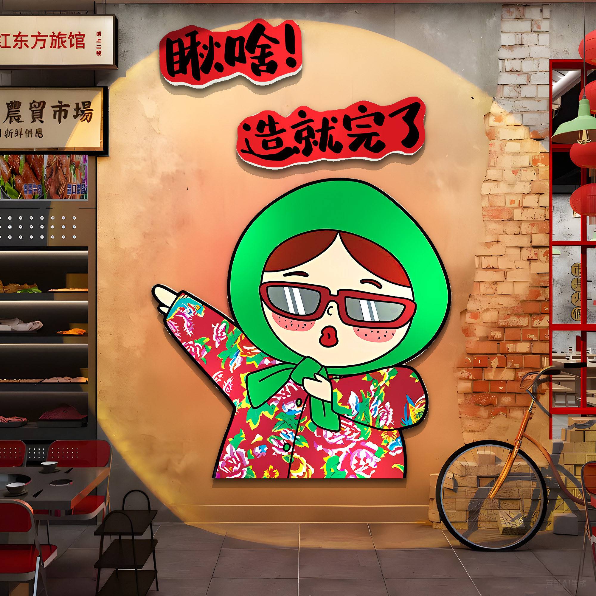 东北饭店墙面装饰画烧烤餐饮店网红文化破店小酒馆氛围布置墙贴纸