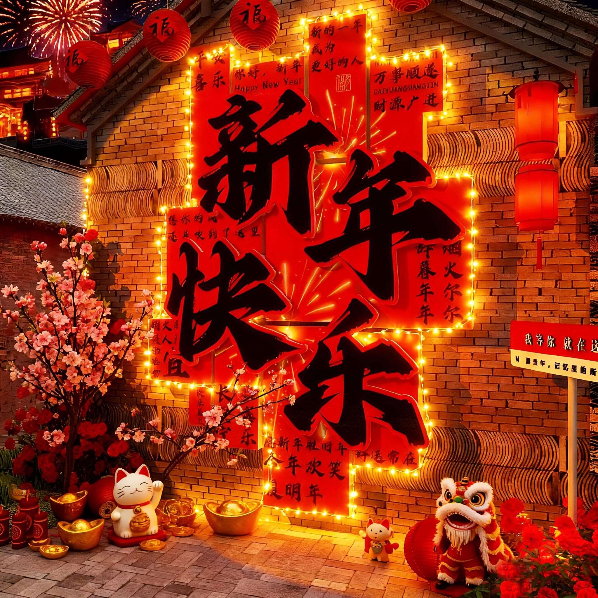 你好2027新年过年快乐网红医院墙面装饰打卡布置氛围造景农村小院
