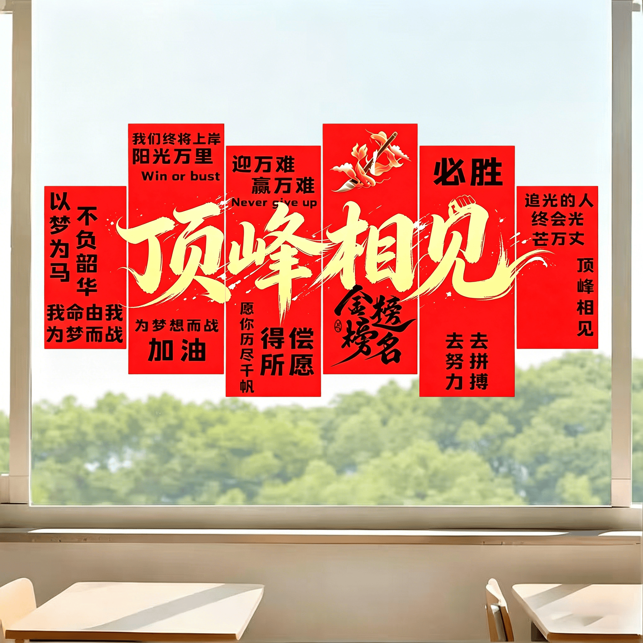 中高考励志金榜题名窗花教室班级装饰贴纸静电贴玻璃贴纸百日誓师