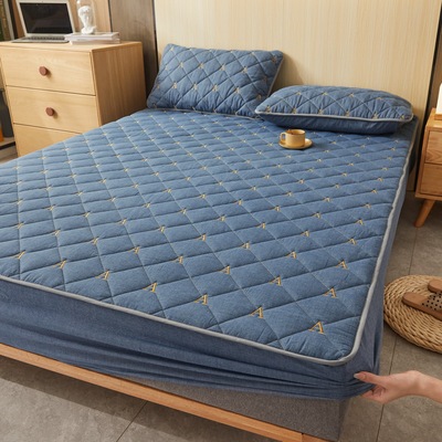 A类全棉水洗棉床笠单件纯棉夹棉床罩1.2/1.35米150x190cm防滑床套