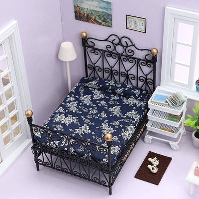 1:12迷你娃娃屋家具摆件铁床B1室双卧人1床MT001-BKO仿真公主床模