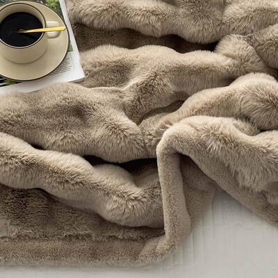 加厚1斤仿兔毛轻奢毛毯拉1舍毯DL160办公室午尔睡毯盖毯被子婚庆
