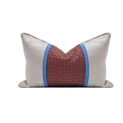 现美师式XEB酒红色拼接棕抱枕色设计抱枕代酒店售楼处靠垫沙发靠