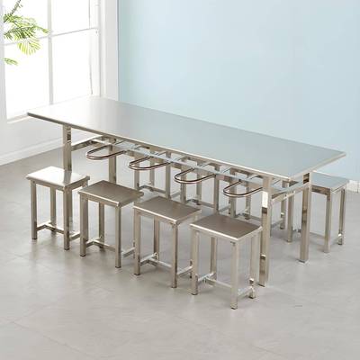 食人学校公司体员工食MBN堂不锈钢餐桌椅4人68人连体组合堂桌椅一