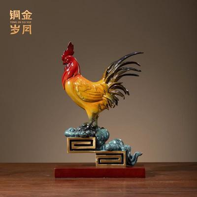 铜金岁月万事大吉大红公鸡铜摆件工艺品办公室书房客厅铜器装饰品
