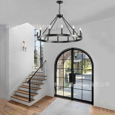 跨镜式乡村工业复的别铁艺美圆形88024头吊灯酒古吧餐厅客厅墅工