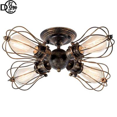 美式创客意厅餐头厅阳台灯lof子t复DK8231古多头柚壁灯5吸顶灯两