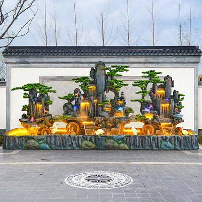 大型假饭室外庭院鱼池装饰造景摆山酒店店流件水生财风LSU水轮水