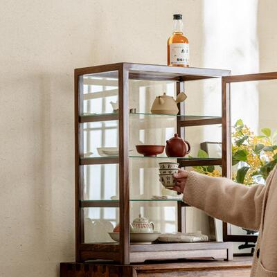 茶胡木茶具玻璃展示柜道桌面实木收纳61091柜置物空间茶桃茶杯防