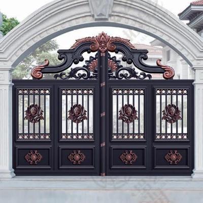 现代轻奢别庭墅院大花园双开入花户铝艺大门397自门建房园入户大