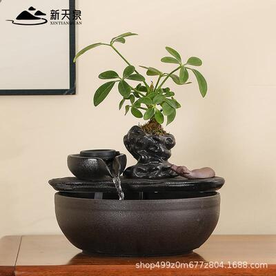 新YCZ天泉桌面客小家型鱼缸用水循环水摆件现代厅桌面装饰流喷泉