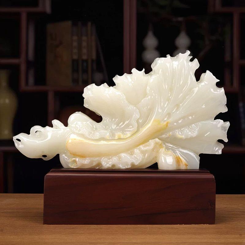 天然玉石白菜摆件家居客厅酒柜玄关高端装饰品办公室公司开业礼物