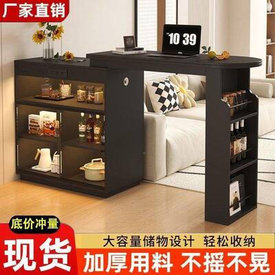 台隔UAT黑断柜客厅抽拉式沙发旁吧吧台复古纳色收柜餐边柜带餐桌