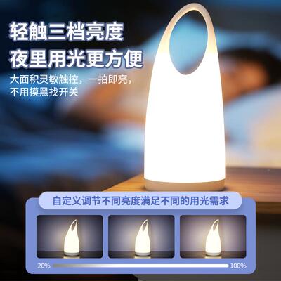 硅胶手提卧257小夜灯电插电触摸式床头灯室睡眠月亮氛充围灯高级