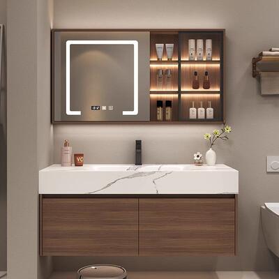 新中式岩板弯体盆浴柜实一木组合卫生热间室洗87360漱台洗手池洗