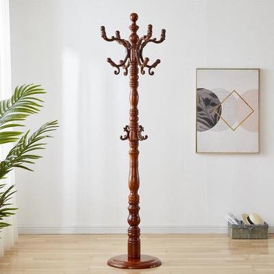 胜添式实木落地衣帽玄架门欧厅卧室关蜡木置物架PCY创意落地挂衣