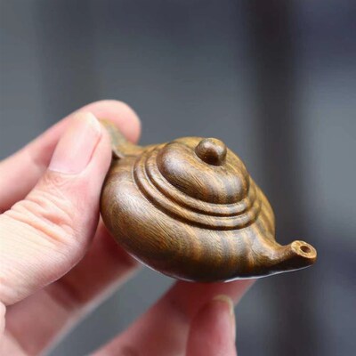 绿檀木雕手把件茶壶实木文玩把把壶胡摆件转车饰运小挂件工艺品