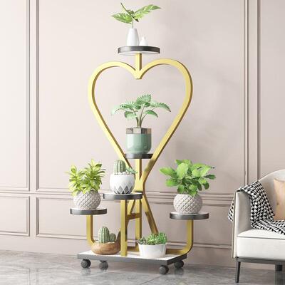 花架置物家形盆用客厅阳台绿萝花架铁LSP艺多层带轮落地式心花架