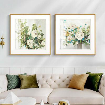 美简玄关装饰画牡丹花卉客厅画美式奢正方形餐厅壁卧室墙031504轻