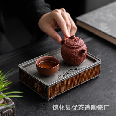 优茶道HYT老锡壶八方纯锡茶壶蓄水茶盘盖承碗底托主托人垫鹿梅干