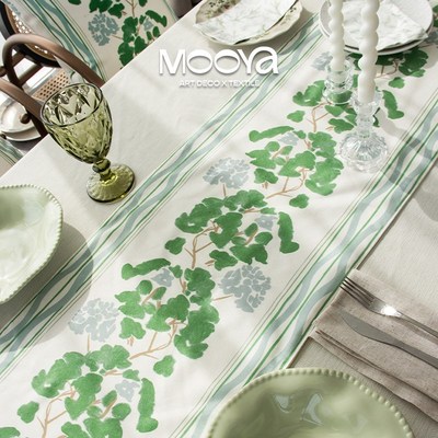 MOOYA碧英曼枝 法式绿色轻奢桌旗长方形多功能盖布家用布艺高级感