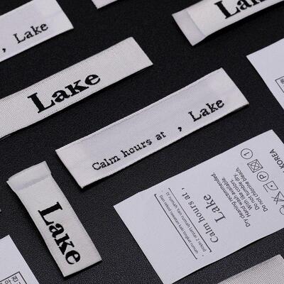 LAKE韩国领标洗水标现货服装商标衣服布标签棉带印唛主唛侧标订做