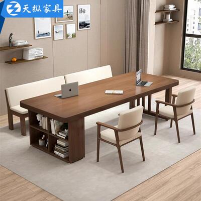 天纵美式客全实木办桌家学WY231030用原木长条桌厅书桌生学习桌椅