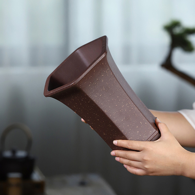 清香阁紫砂 朱永南手工 紫泥铺砂漂口六方盆 桌面古典蕙兰建兰花