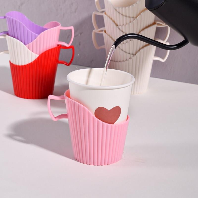 一次性杯子杯套杯座防烫手隔热带把手杯架子加厚塑料家用纸杯杯托
