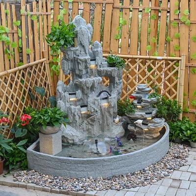 户外花园池假流水喷泉造客ULW厅阳台景观庭山院循鱼环流水落景地