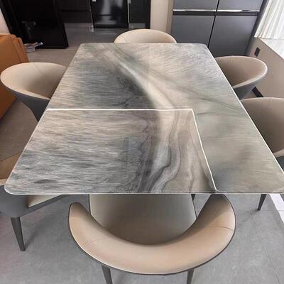 天然HKV超晶理石大餐桌轻奢现代简约长方晶形高端彩石石色饭桌