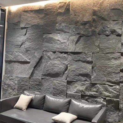 天然花岗岩白黑灰色文化石仿古客厅电视背景墙自然面毛石外墙石材