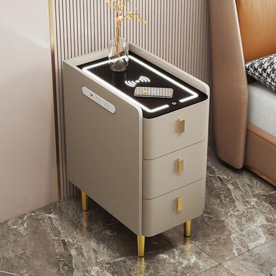 实木智能功床头柜多能简约现代无床线充电家用卧超PKI窄小智室能