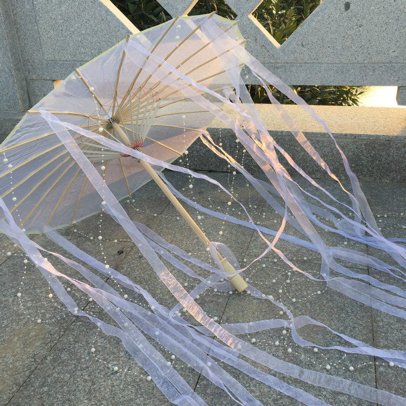 女学生小仙女汉服古风拍照带纱流苏道具伞古典江南仙气工艺油纸伞