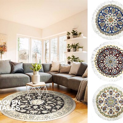 WOVENTALES天织中东进口羊毛手工织小圆形地毯卧室床边